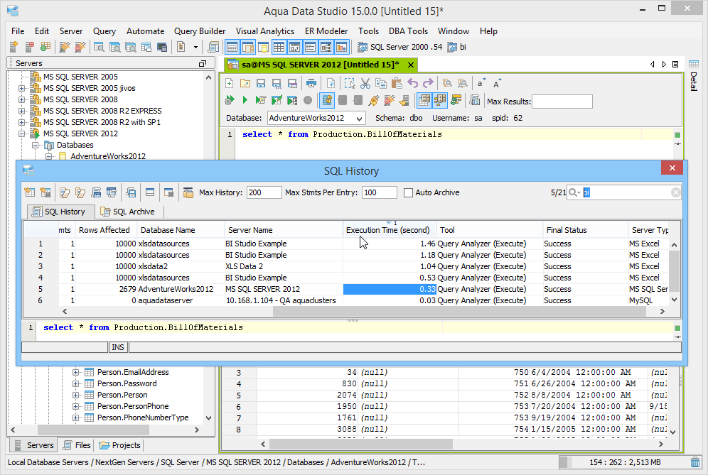 Aqua Data Studio: SQL History - AquaFold